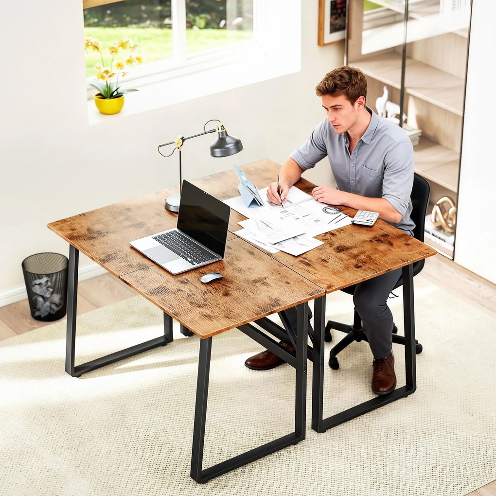 HOMCOM Psací stůl, počítačový stůl s ocelovým rámem, kancelářský stůl PC stůl 120x60x76 cm rustikálně hnědá + černá