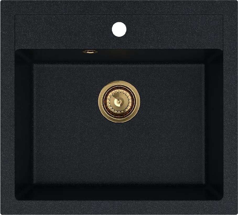 Sink Quality Ferrum, kuchyňský granitový dřez 565x510x205 mm + zlatý sifon, černá skvrnitá-Brocade, SKQ-FER.B.1K60.XG