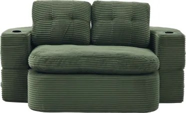 Aosom 2v1 pohovka z kordové tkaniny s nastavitelnou funkcí, 2 držáky nápojů, vysoké opěradlo a extra hluboké sedadlo, 165D x 97Š x 61V cm, smaragdově…