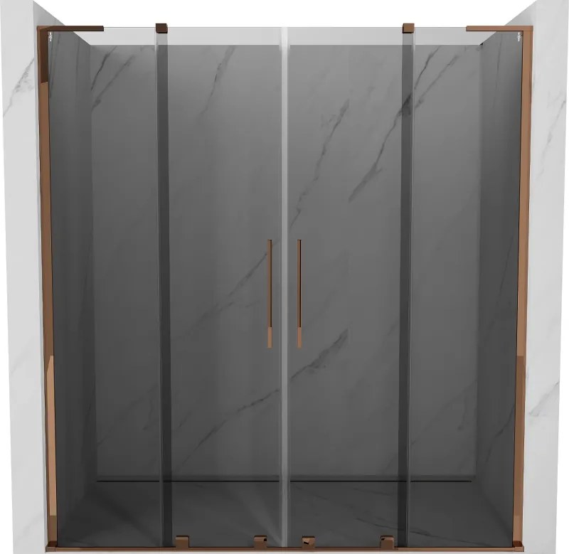 Mexen Velar L Duo, posuvné sprchové dveře do otvoru 170 cm, 8mm šedé sklo, růžové zlato, 871-170-003-42-60