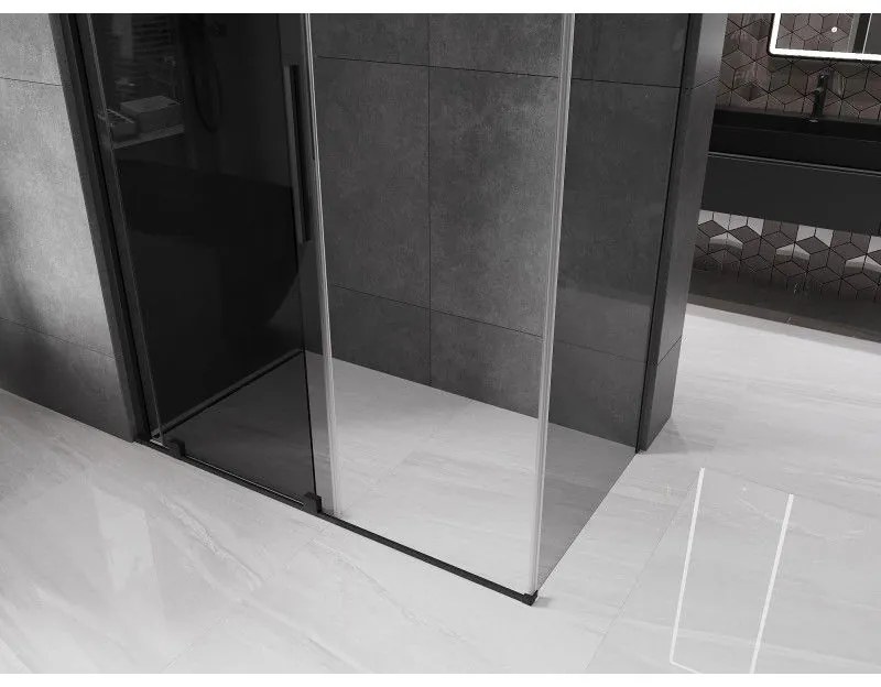 Mexen Velar, sprchový kout s posuvnými dveřmi 140 x 70 cm, 8mm šedé sklo, černá matná, 871-140-070-41-70