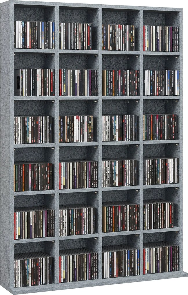 HOMCOM Úložný prostor na CD a DVD, multimediální úložná jednotka se 24 přihrádkami, maximální kapacita 480 CD/312 DVD, dřevěná knihovna s nastavitelný