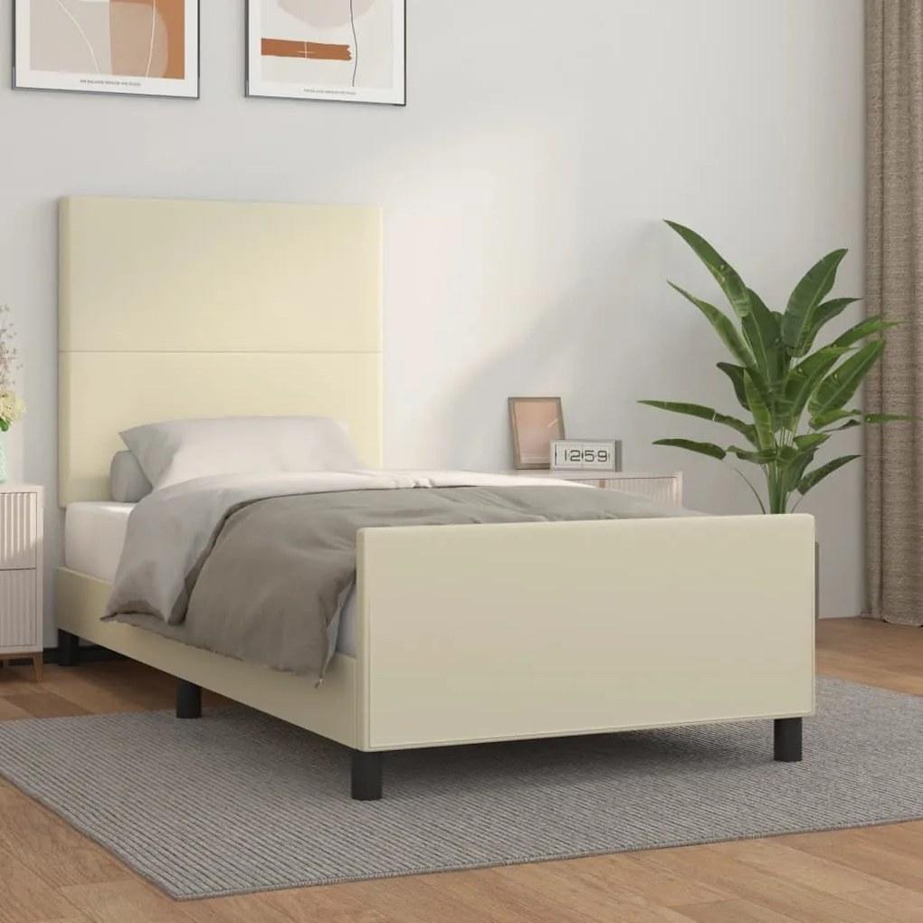 Rám postele s čelem krémový 100x200 cm umělá kůže 3125435