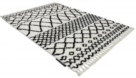 koberec BERBER SAFI N9040, bílo černý střapce, Maroko Shaggy velikost 80x300 cm | krásné koberce cz