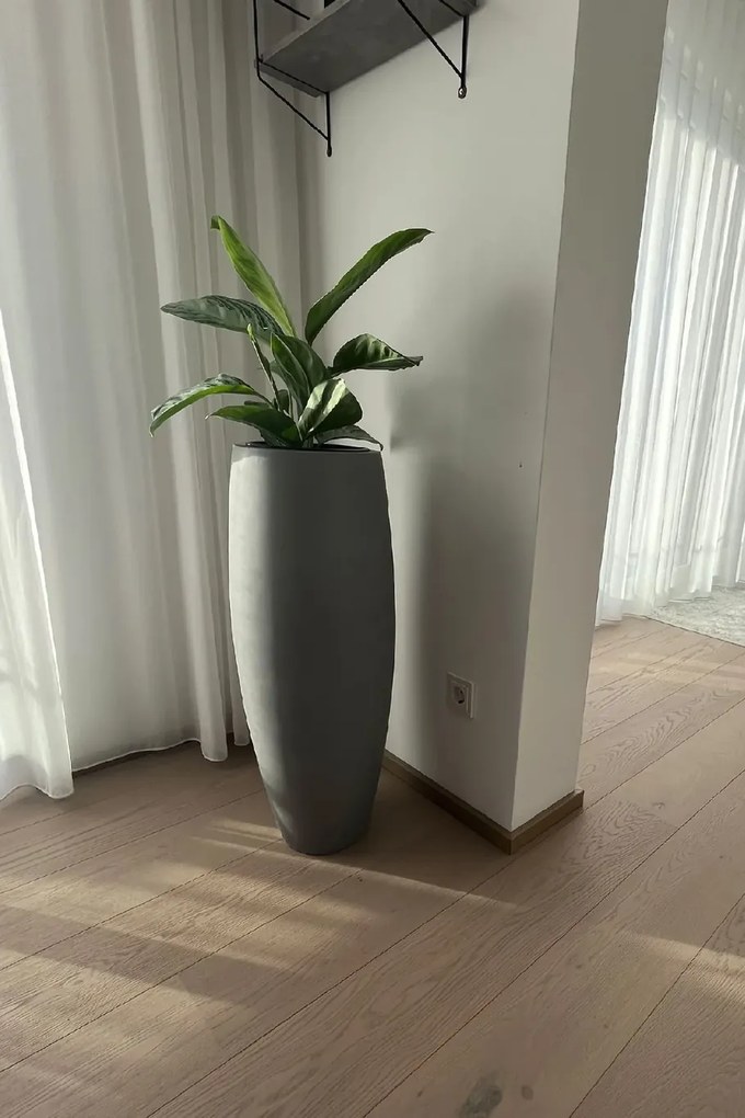 Květináč MAGNUM, sklolaminát, výška 80 cm, beton design, šedý