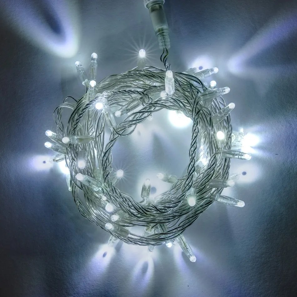 LED tekoucí světlo, 4 m, ledově bílá, 64 diod, čirý kabel, IP44, 24V