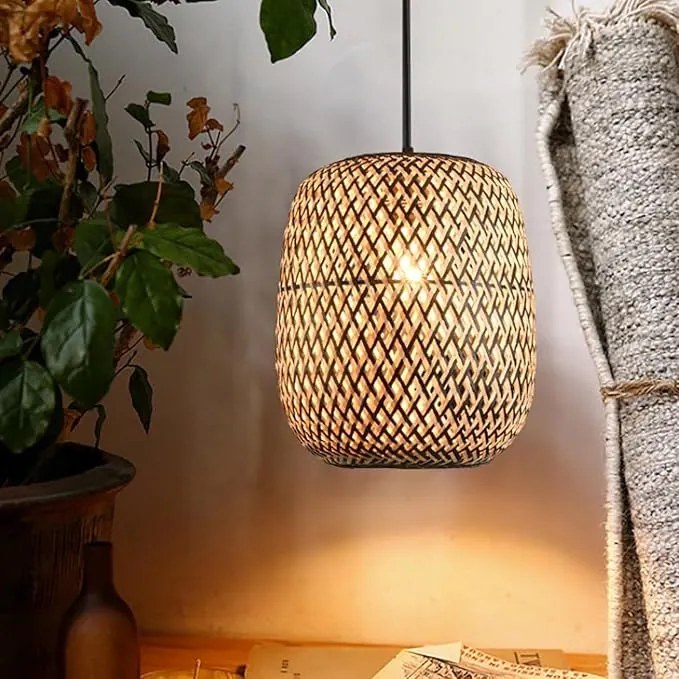Toolight Bamboo, závěsné svítidlo 1xE27 25x30 cm APP1542-1CP, černá-hnědá, OSW-05120