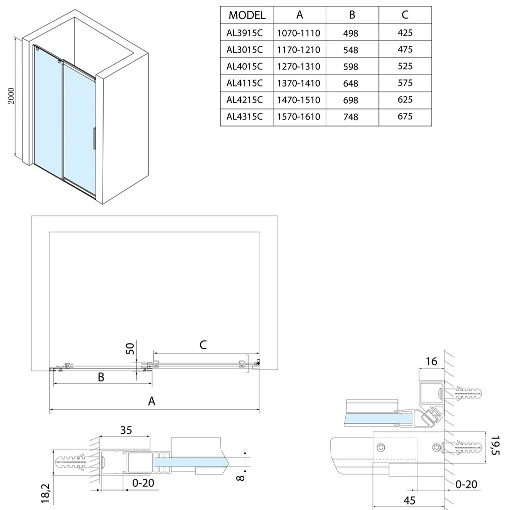 Polysan Altis Line 110 cm AL3915C sprchové dveře