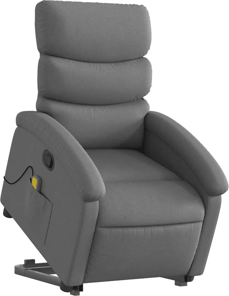 Zvedací masážní polohovací křeslo tmavě šedé textil 3203991