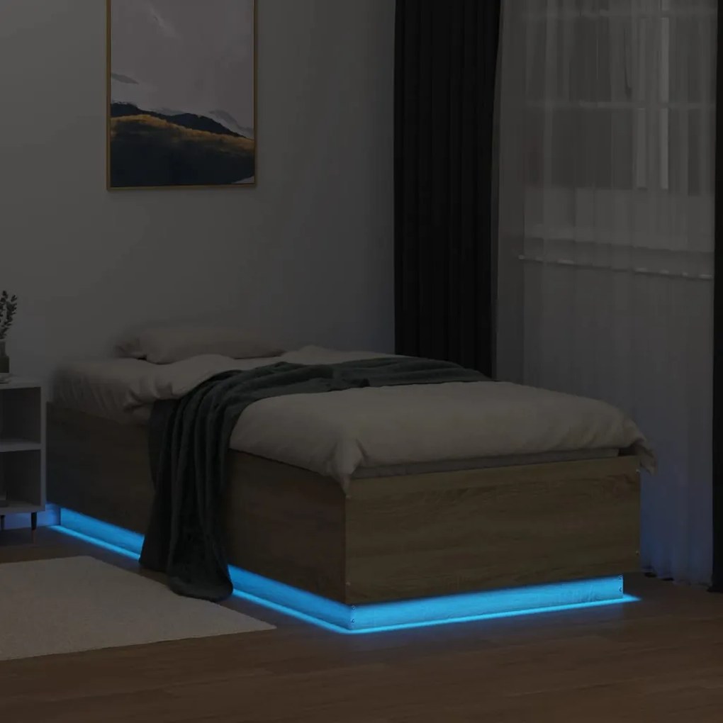 Rám postele s LED osvětlením dub sonoma 75 x 190 cm kompozit 3209669