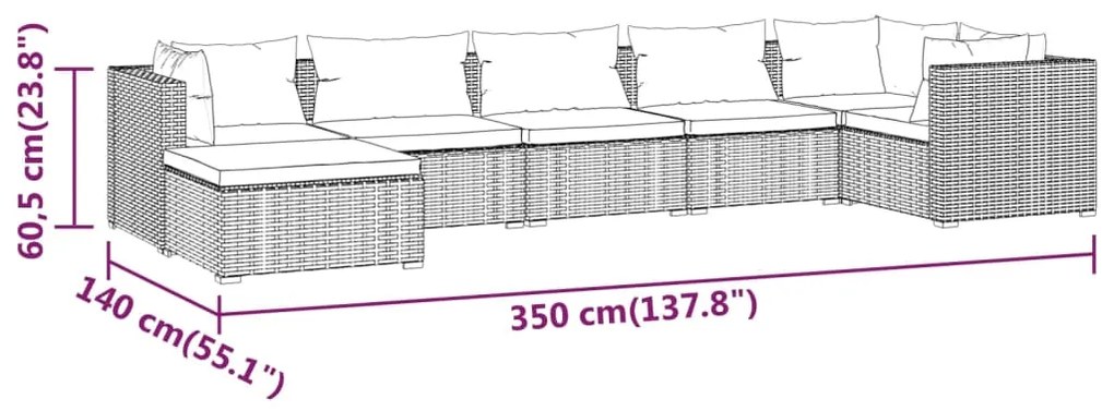 7dílná zahradní sedací souprava s poduškami polyratan černá