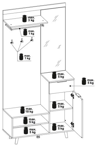 Předsíňová stěna se zrcadlem SVEN hnědá/bílá
