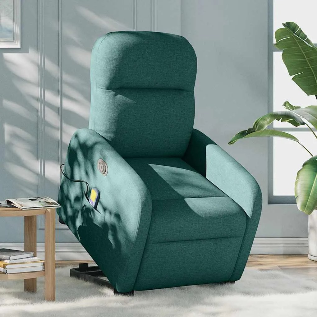 Elektrické zvedací masážní polohovací křeslo zelené textil 3303008