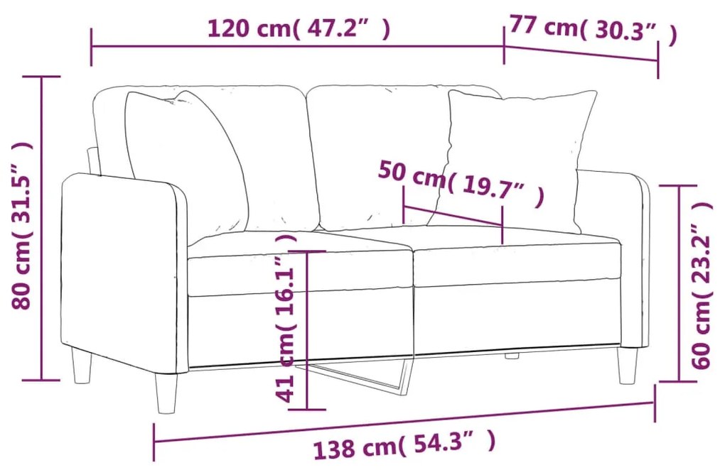 2místná pohovka s polštáři světle šedá 120 cm textil - Default Title