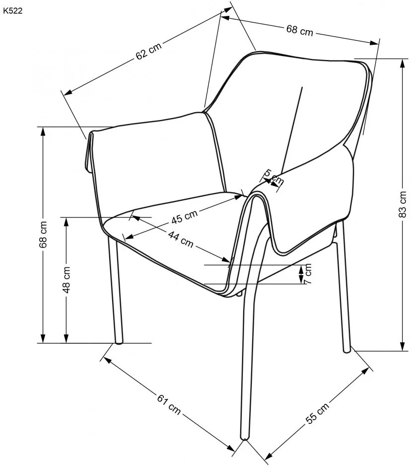 Jídelní křesílko ARTY — kov, látka, šedá Halmar