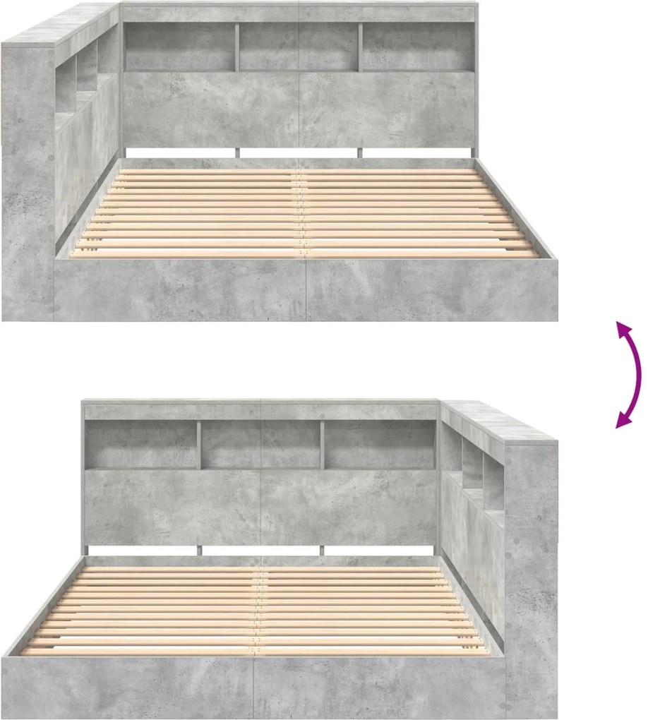 Knihovna postel Betonová šedá 140 x 200 cm Kompozitní dřevo 3335731