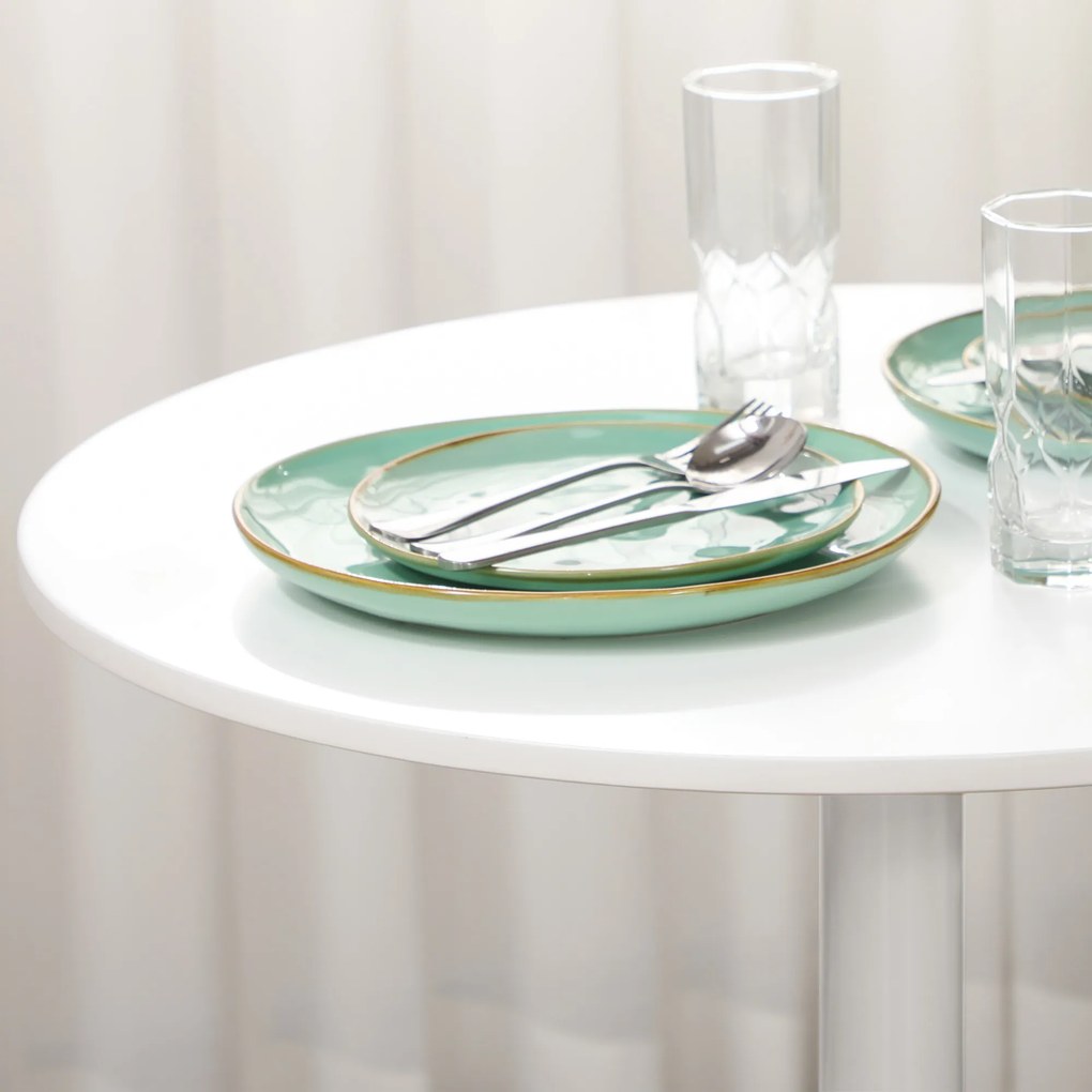 HOMCOM Kulatý jídelní stůl Ø70 x 75 cm, moderní kuchyňský stůl pro 2 osoby, sloupový stůl s ocelovou nohou a protiskluzovou podnoží