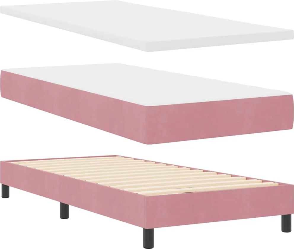 Postel s boxspringem s matrací s čelo Růžová 100 x 200 cm samet 3339091