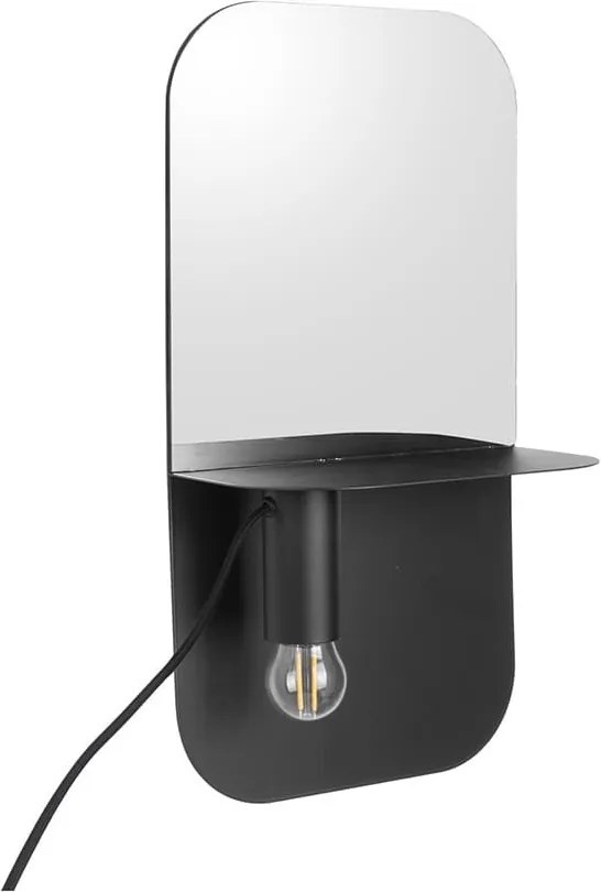 LEITMOTIV Nástěnná lampa se zrcadlem Plate Iron matná černá 45 × 24 × 12 cm