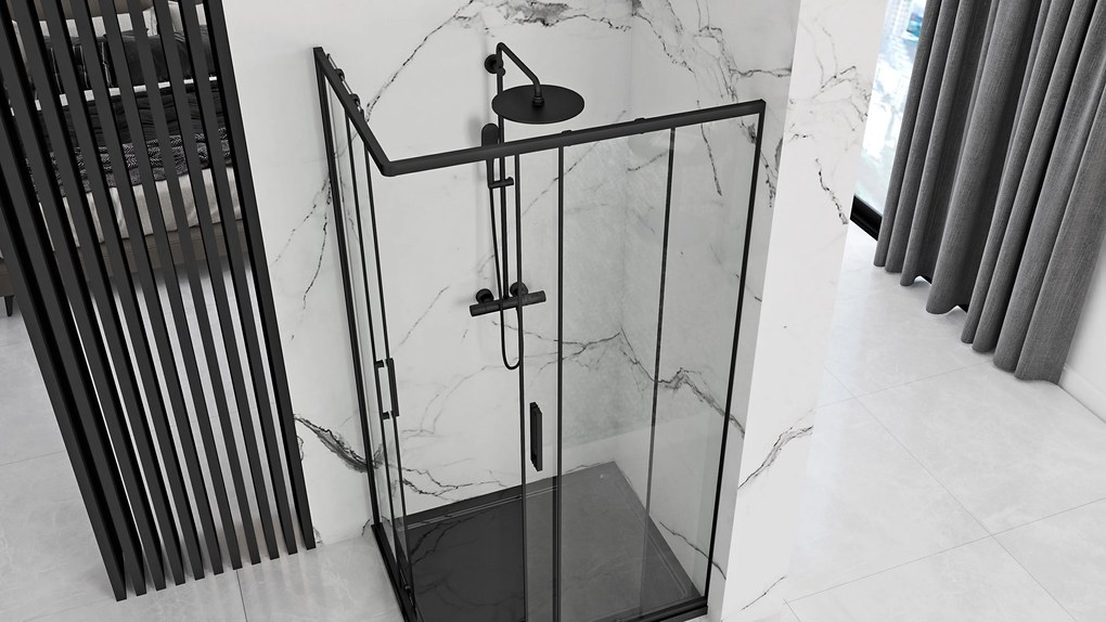 Obdélníkový sprchový kout REA PUNTO 80x100 cm, černý se sprchovou vaničkou Savoy bílá