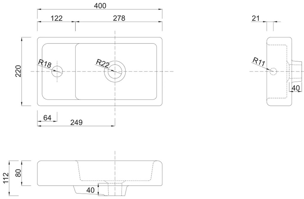 Aqualine ZOJA skříňka s keramickým umyvadlem 40 x 22 cm bílá 51049A-02