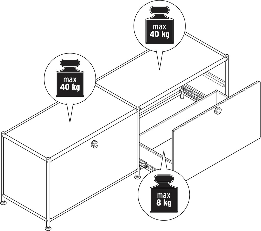 Tchibo - Nízká kovová skříňka »Cn3« se zásuvkami - barva: bílá