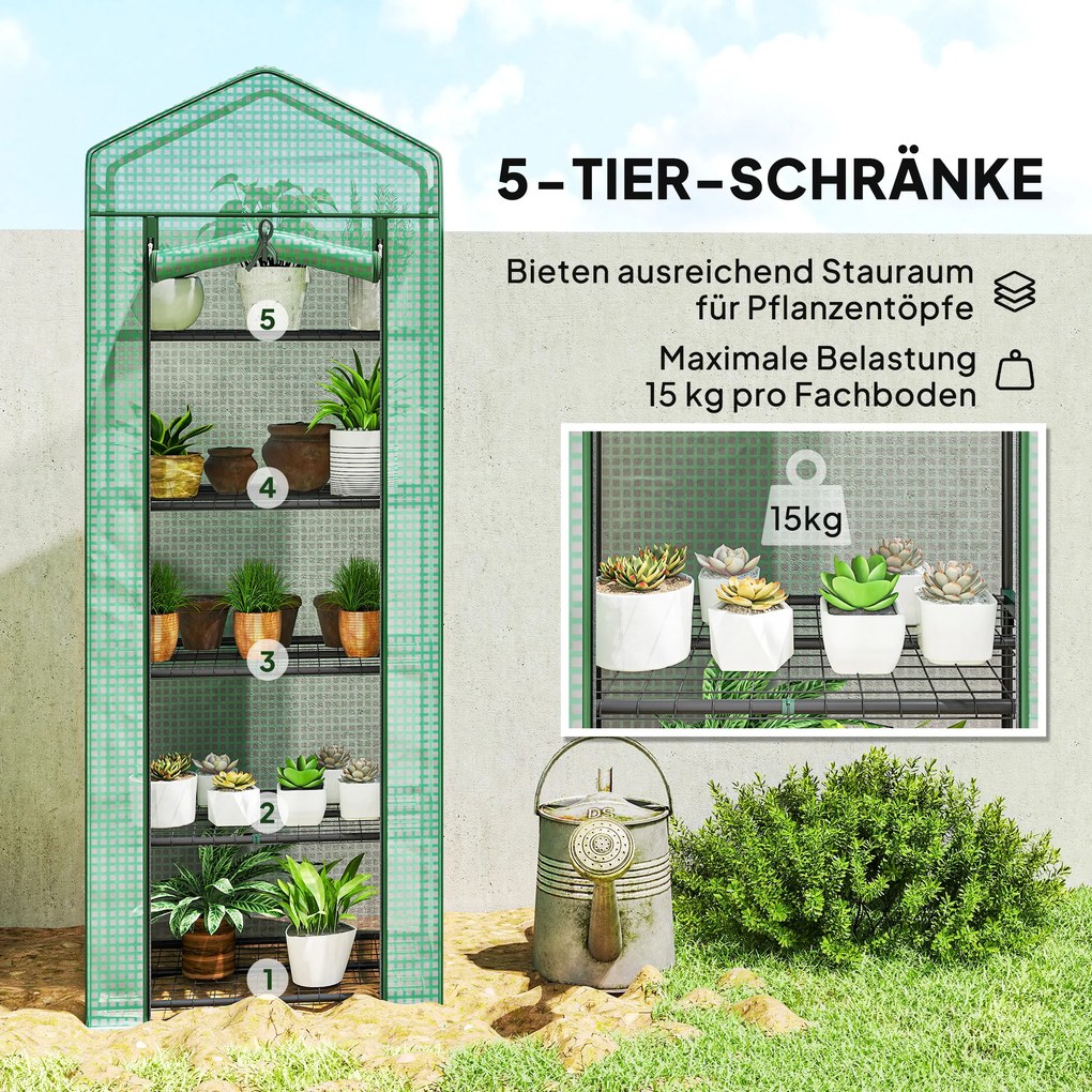 Outsunny Mini skleník na květiny nebo zeleninu, ocel, plast, 69L x 49W x 193H cm, zelený