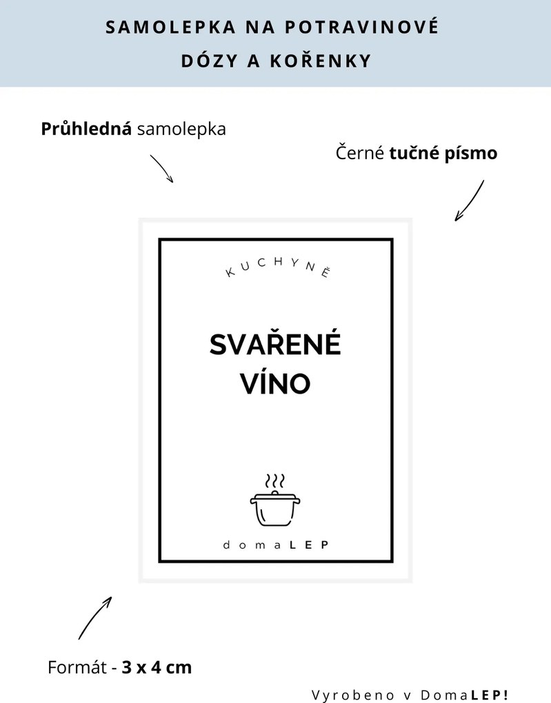 Samolepka na kořenky SVAŘENÉ VÍNO průhledná 3 × 4 cm tučné písmo
