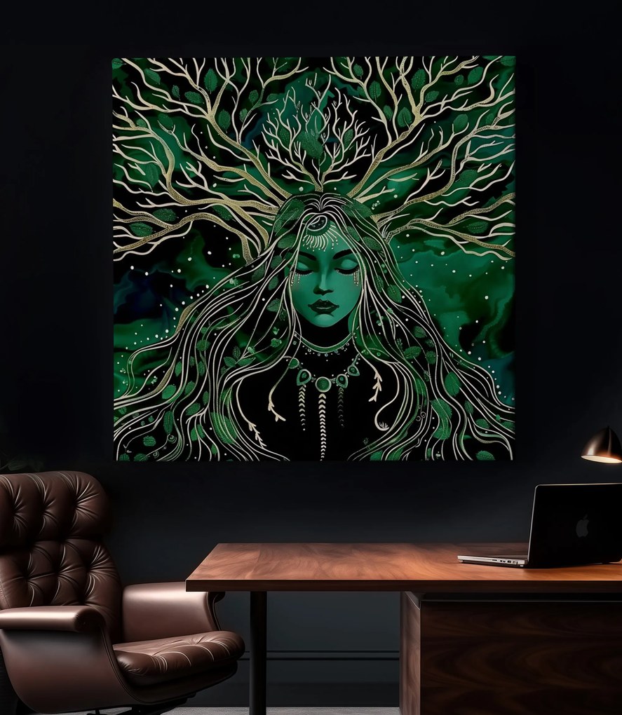 Obraz na plátně - Strom života Emeraldová žena FeelHappy.cz Velikost obrazu: 80 x 80 cm