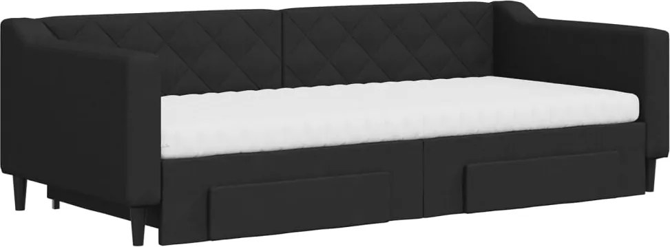 Válenda s přistýlkou a zásuvkami černá 90 x 200 cm textil 3197482