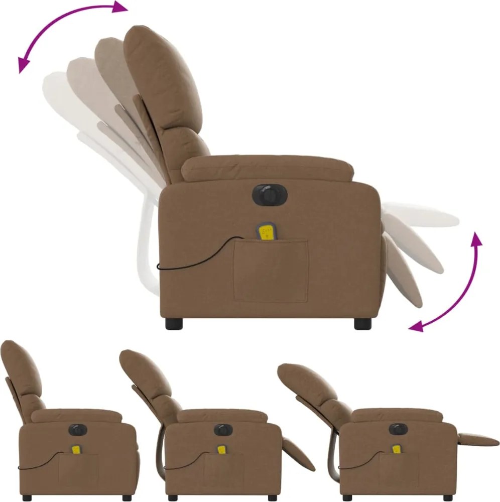 Elektrické masážní polohovací křeslo hnědé textil 3204816