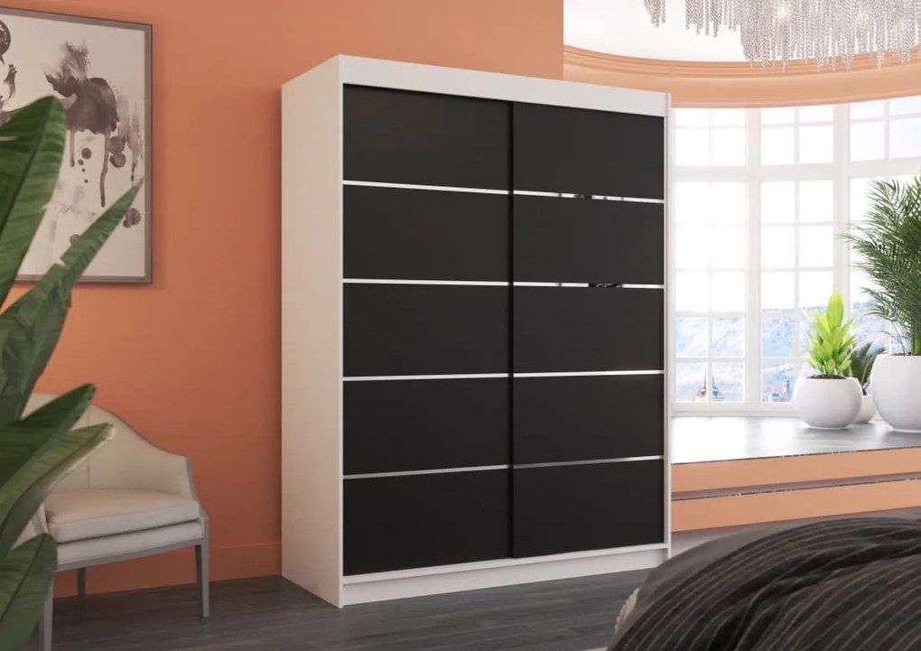Šatní skříň s posuvnými dveřmi Riva - 150 cm Barva: Černá/Bílá
