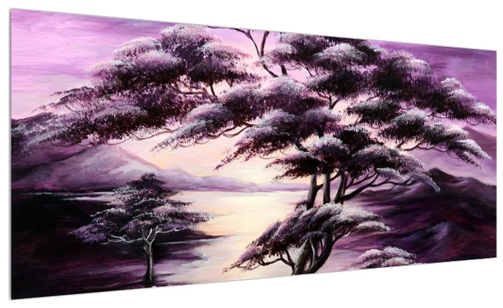 Fialový obraz stromu (100x40 cm)