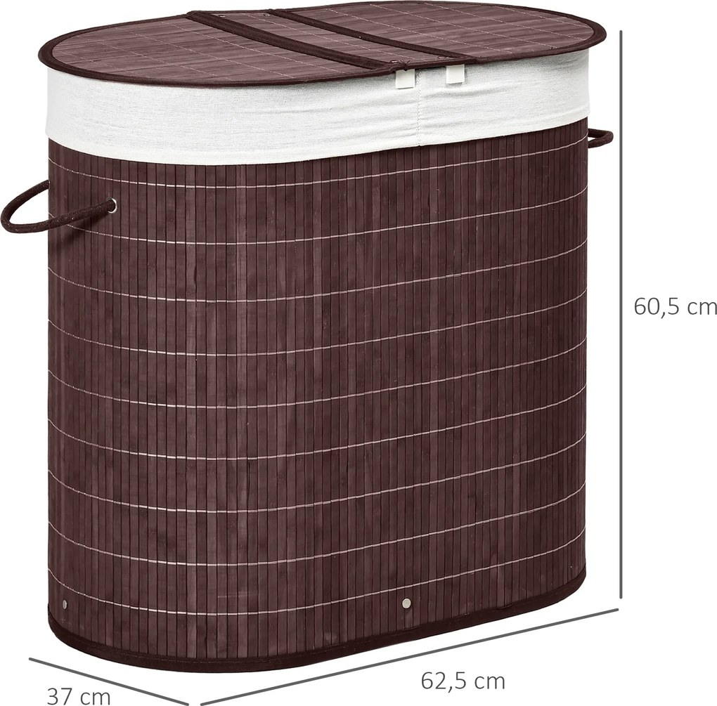 HOMCOM Koš na prádlo 100 l s víkem a držadlem Box na prádlo Sběrač prádla 2 sáčky na prádlo Třídič prádla do koupelny z bambusu | Aosom.de