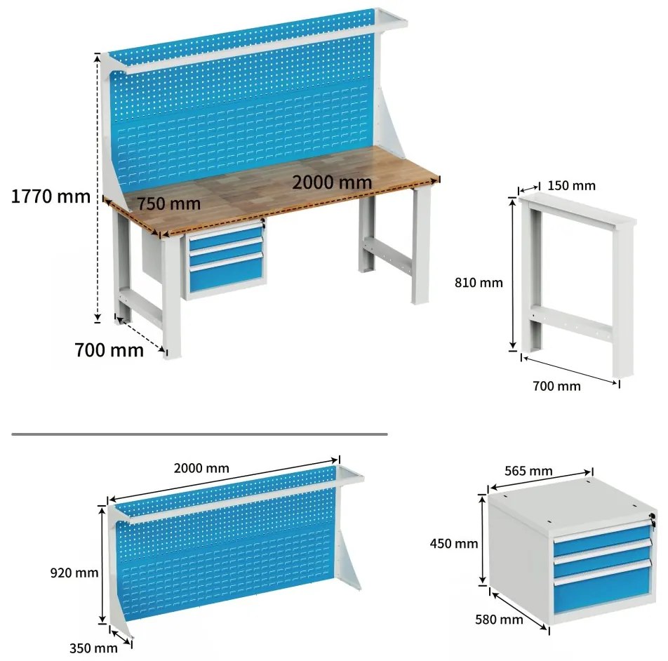 Dílenský montovaný pracovní stůl Enprag s nástavbou EN_2013_FP