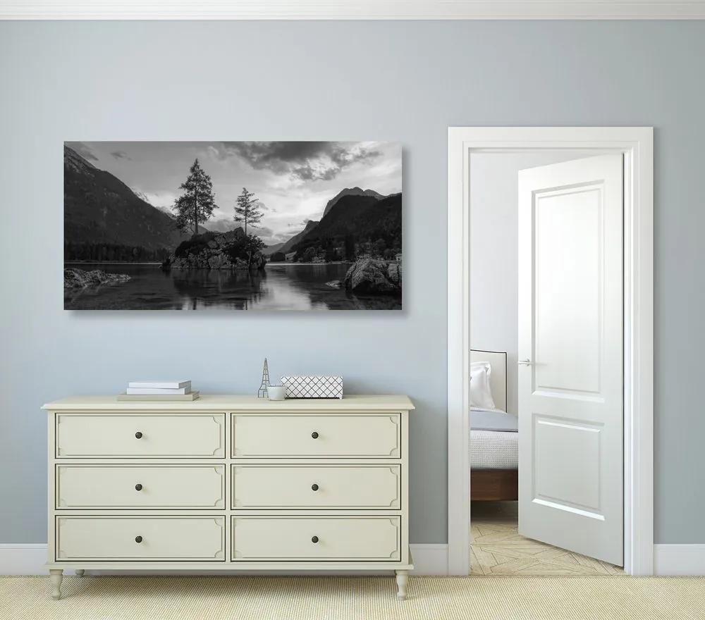 Obraz černobílá horská krajina u jezera Varianta: 100x50