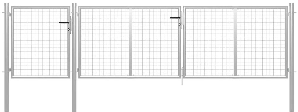 Zahradní brána ocel 400 x 100 cm stříbrná