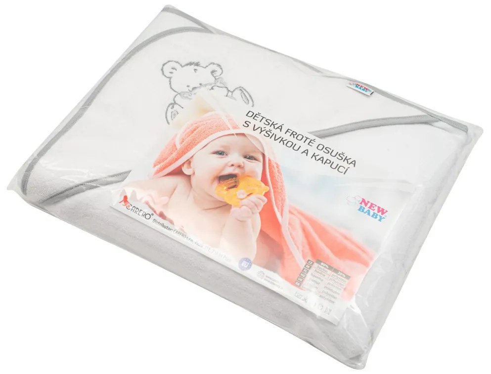 NEW BABY dětská froté osuška MEDVĚD 100x100 cm bílá