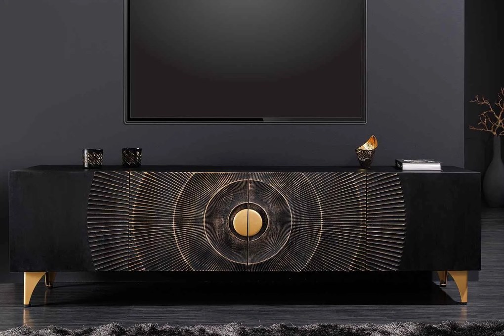 Designový TV stolek Venetia 180 cm černo-zlatý