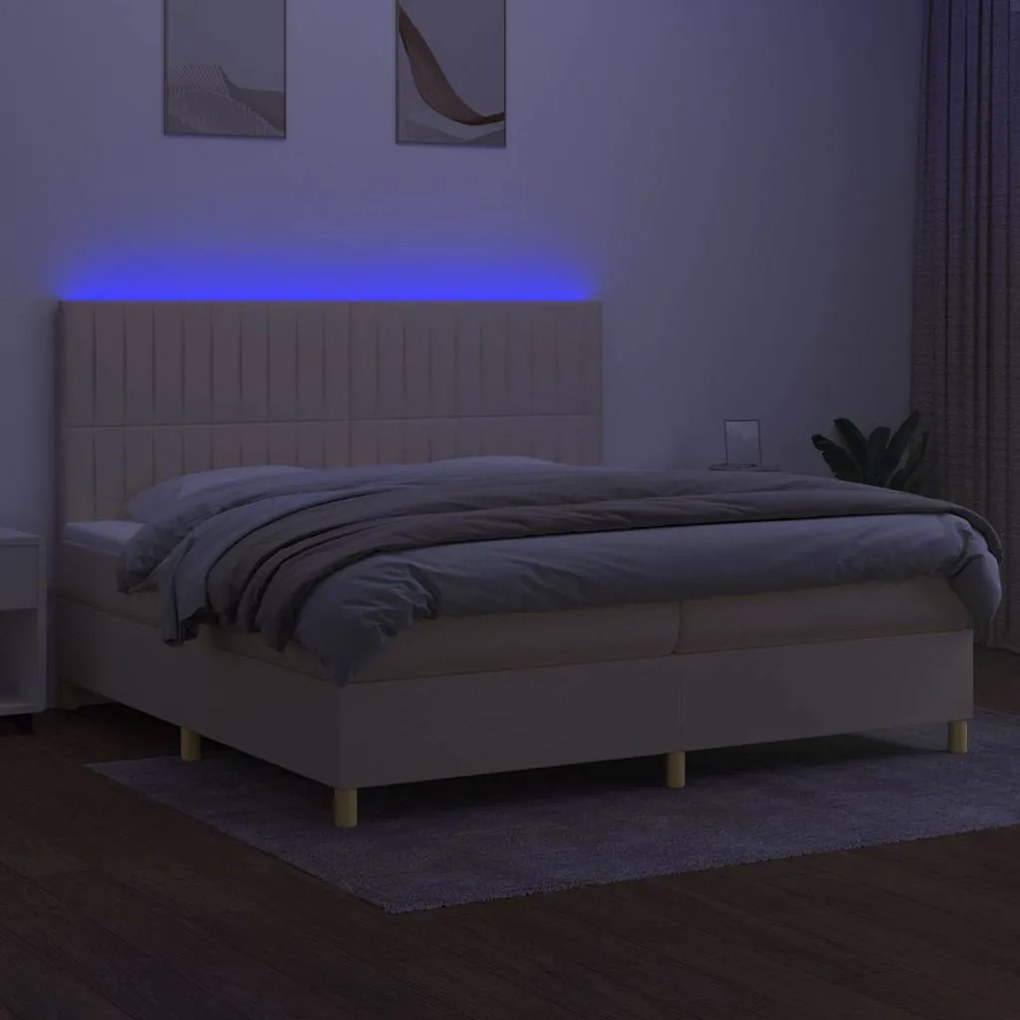 Box spring postel s matrací a LED krémová 200x200 cm textil 3135626