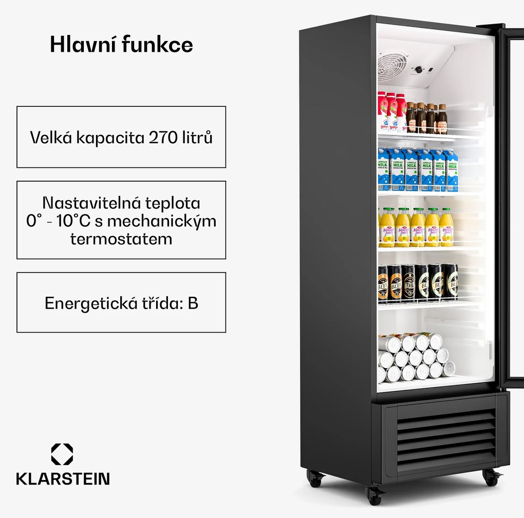 Klarstein Chladnička na nápoje, 270 l, LED osvětlení, s kolečky, 4 police