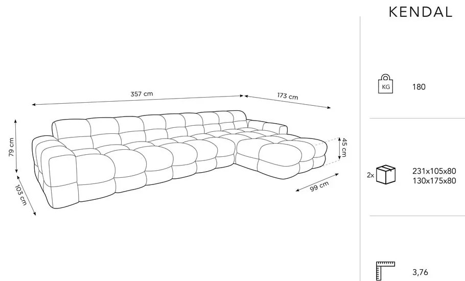 Černá sametová rohová pohovka (pravý roh) Kendal – Micadoni Home