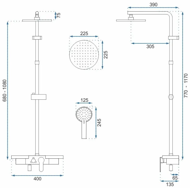 REA - Santos sprchový set s baterií 150mm, černá, REA-P8803