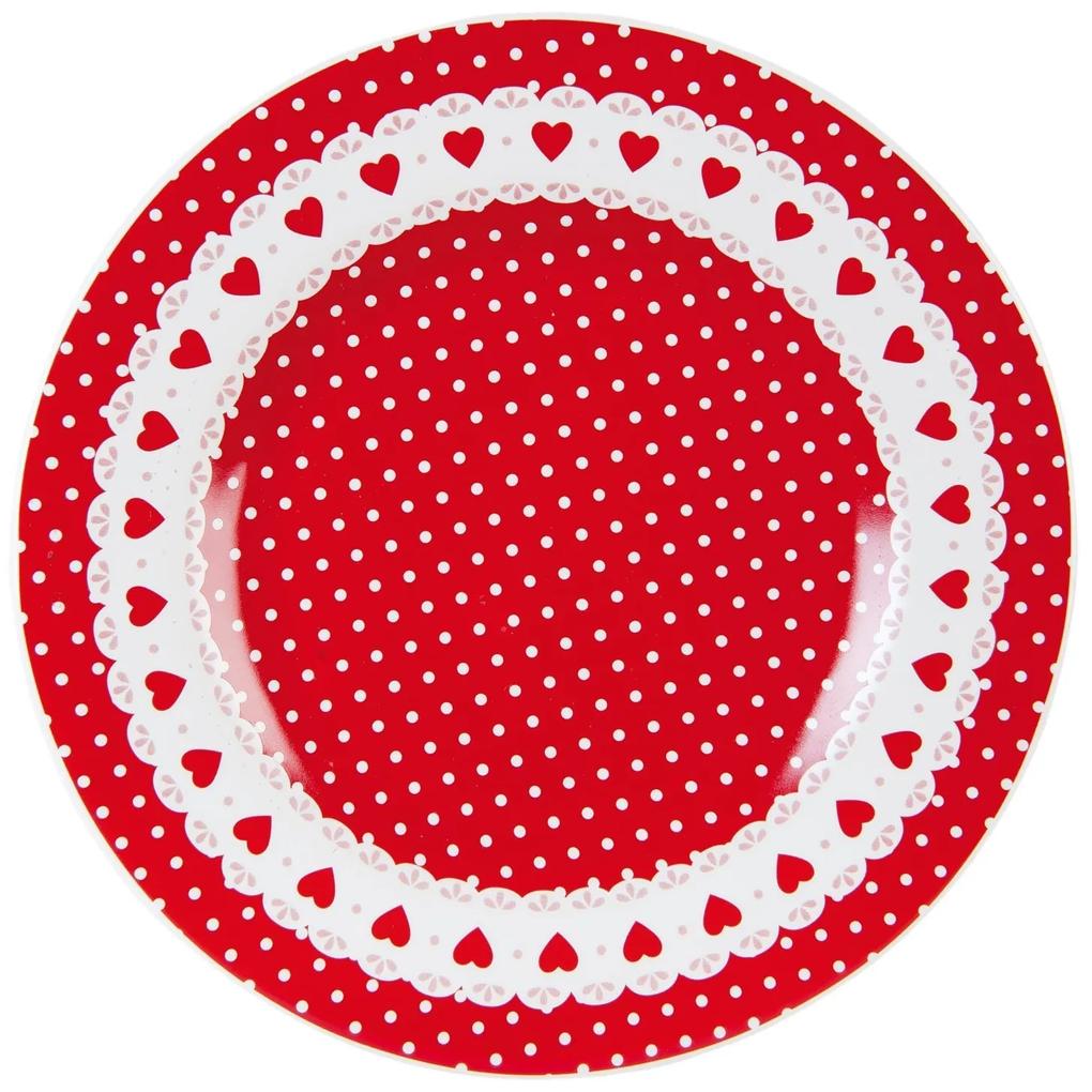 Červený dezertní talíř se srdíčky Ø 21 cm