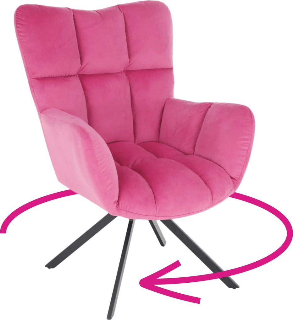 Designové otočné křeslo, růžová Velvet látka / černá, KOMODO