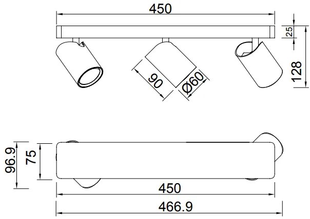 Mantra Sal, bílé stropní spotové svítidlo 3xGU10, délka 45cm