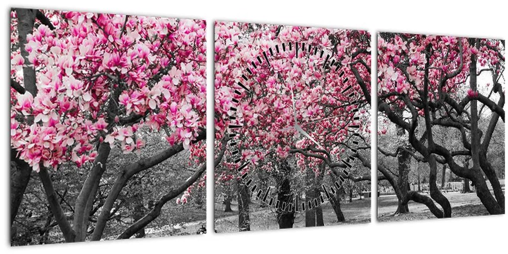 Obraz stromů Magnolíie (s hodinami) (90x30 cm)