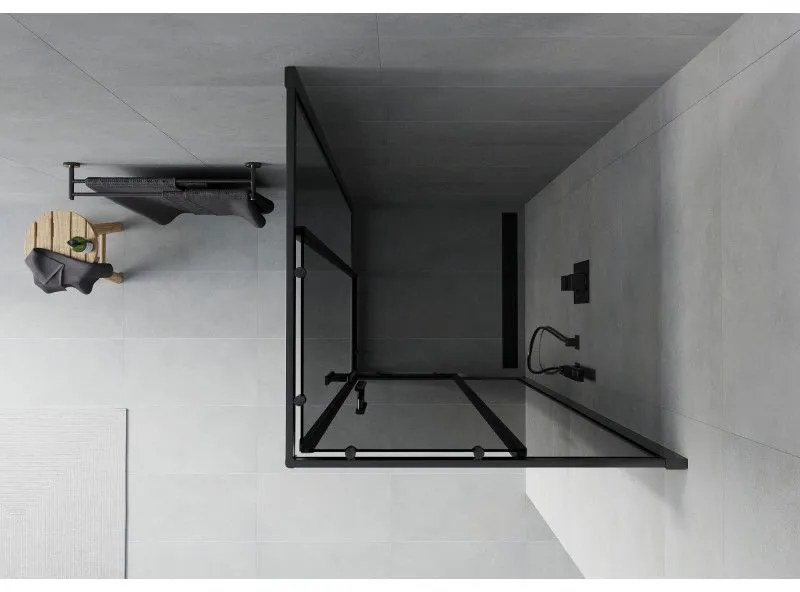 Mexen Rio, čtvercový sprchový kout 90(dveře)x90(dveře)x190 cm, 5mm šedé sklo, černý profil, 860-090-090-70-40