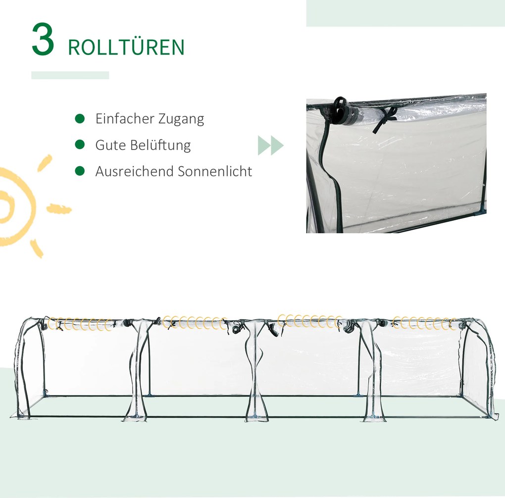 Outsunny Fóliový skleník Skleník s dveřmi Studený rám Rostlinná školka Rostlinný dům Fólie Ocel PVC Transparent 395 x 100 x 80 cm | Aosom