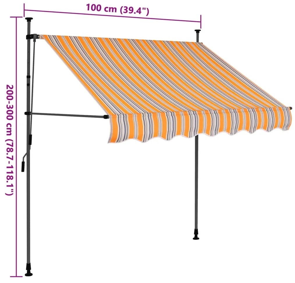 vidaXL Marketos Ručně zatahovací markýza s LED světlem 100 cm žlutomodrá